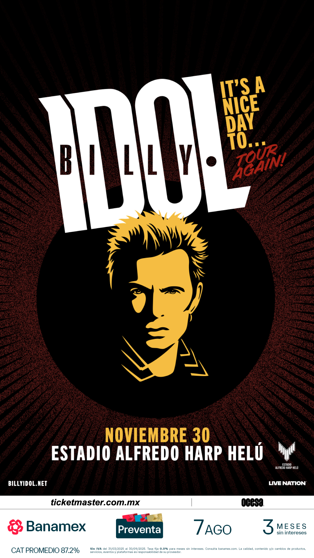 Billy Idol volverá a la CDMX con It's A Nice Day To... Tour Again!